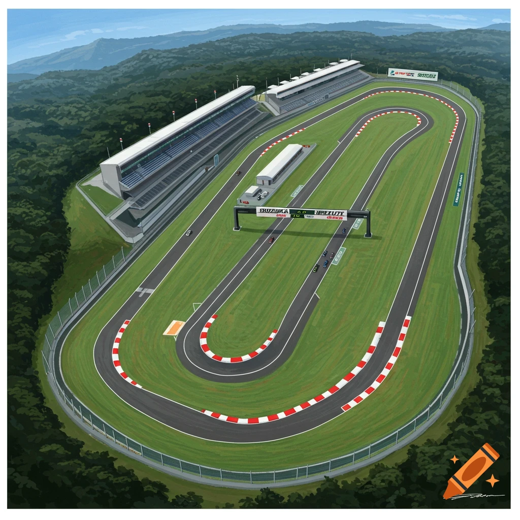 A homemade race track on a cardboard sheet with plastic track pieces ...