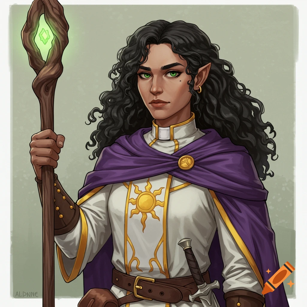 Fantasy illustration of a female cleric with staff on Craiyon