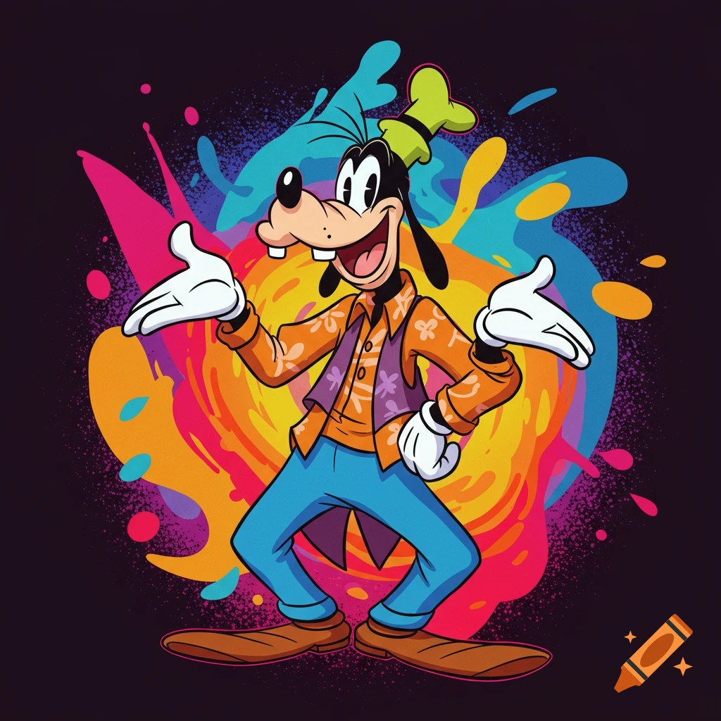 Cartoon illustration of Goofy's head emerging from a melting blob of ...