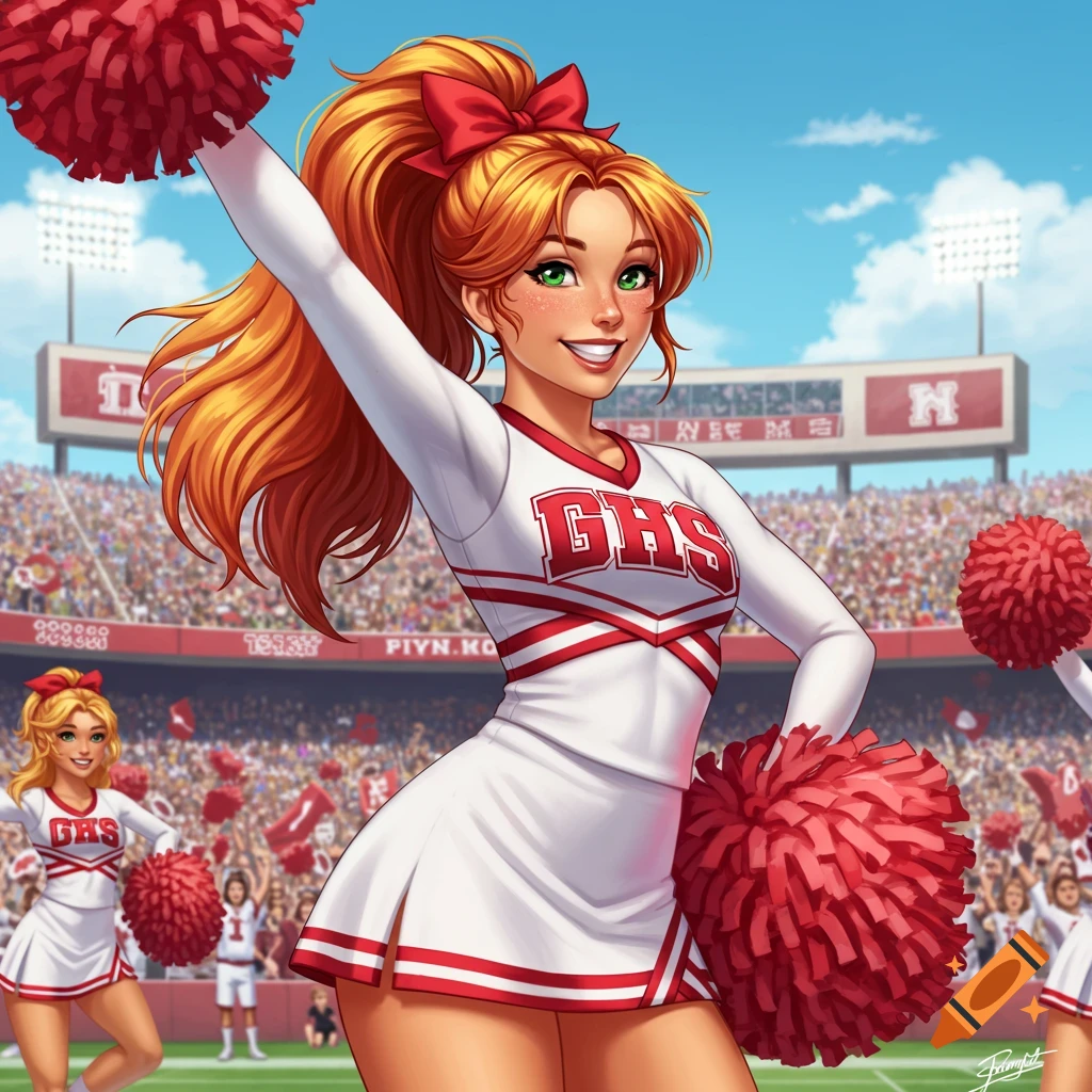 Red-haired college cheerleader on Craiyon