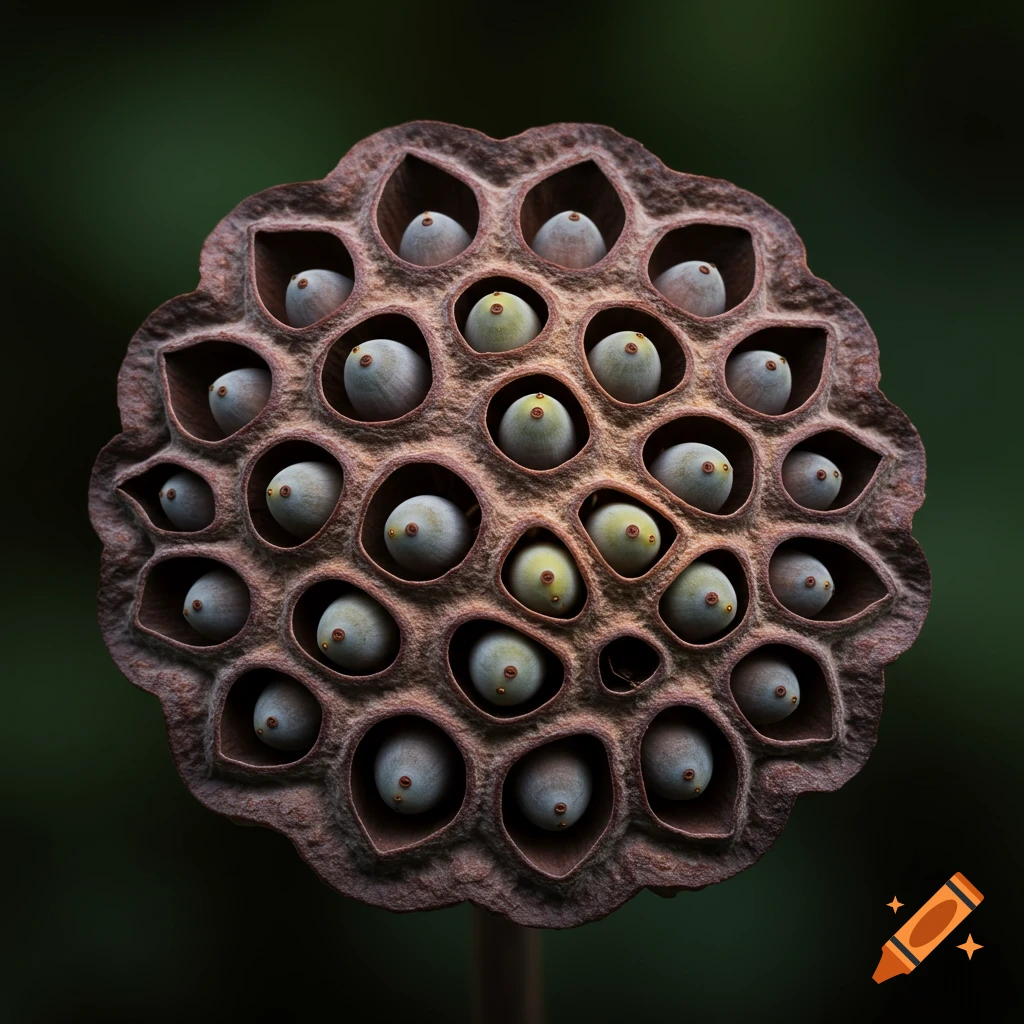Close-up of a photorealistic lotus pod husk on Craiyon