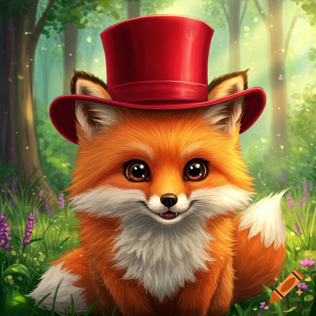 Cute fox wearing a red hat on Craiyon
