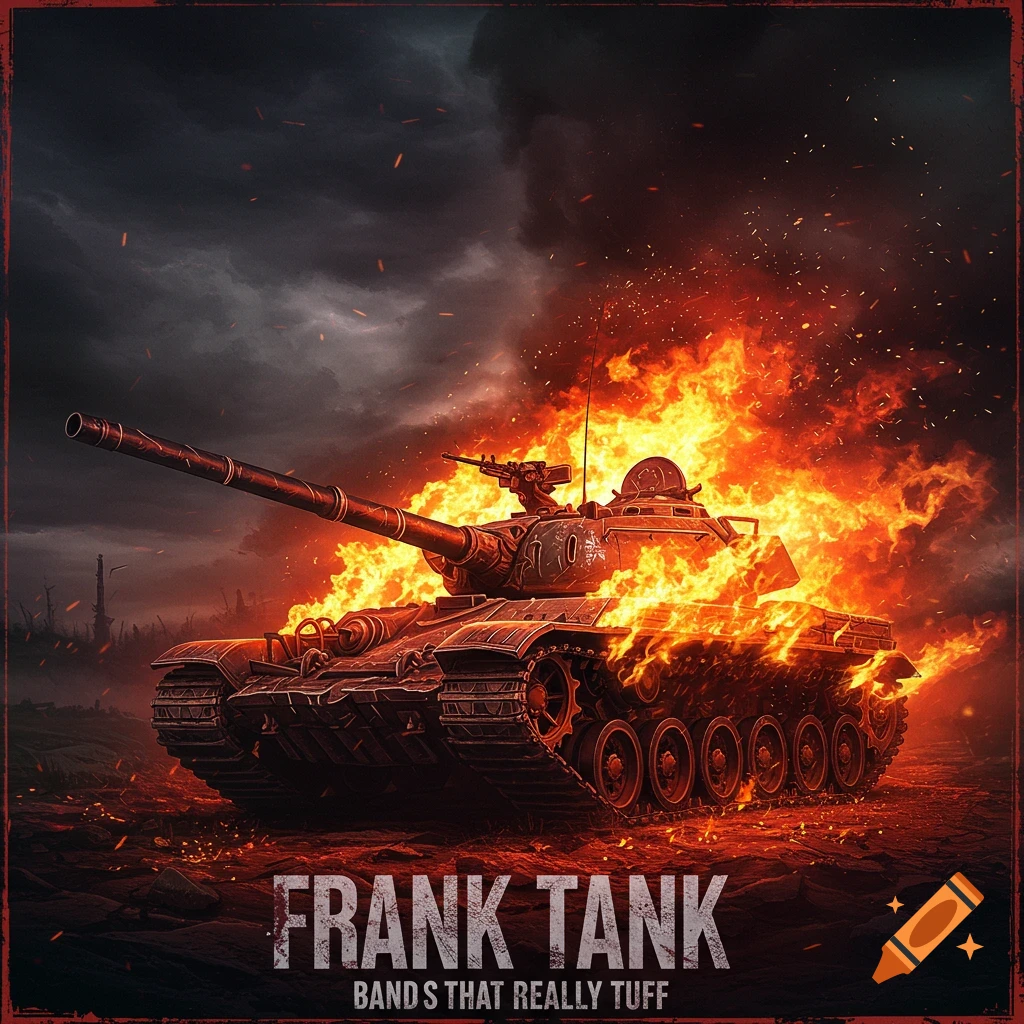 Fiery tank band cover art for FRANK TANK on Craiyon