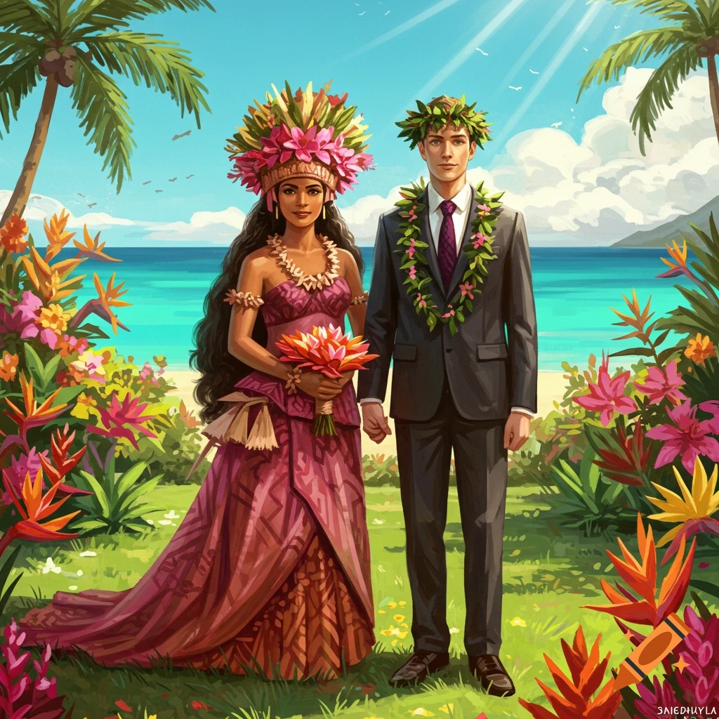 Polynesian princess marries a tall white man on Craiyon