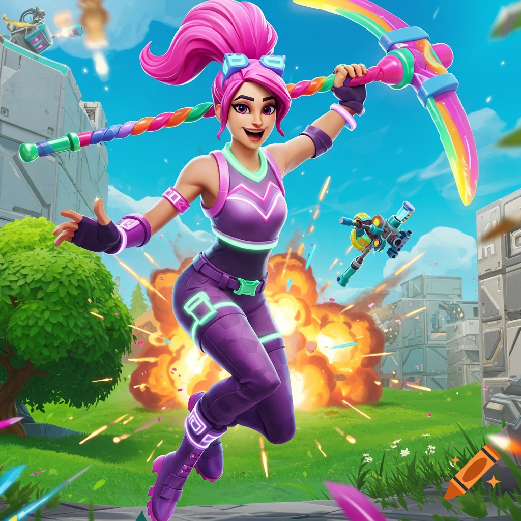 A Fortnite character in an orange jumpsuit holding a pickaxe stands in ...