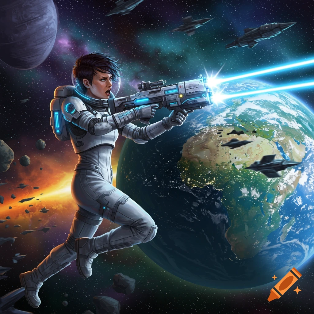 Astronaut defending Earth on Craiyon