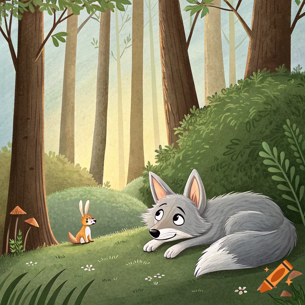 Fox injured in forest with rabbit on Craiyon