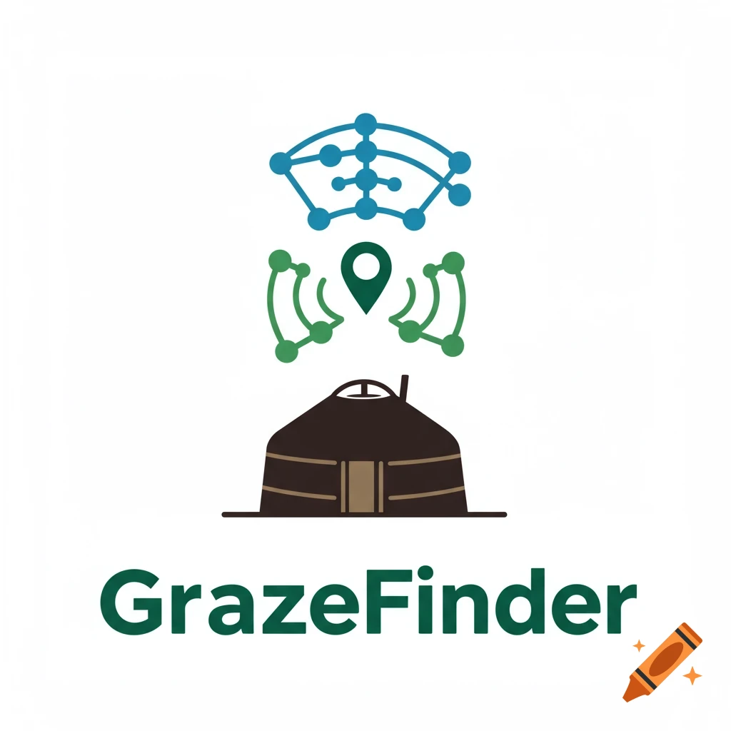 GrazeFinder logo for Mongolian nomad livestock tracking website on Craiyon