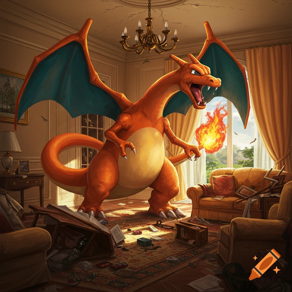 A cozy living room is filled with Pokemon characters. Pikachu, Squirtle ...