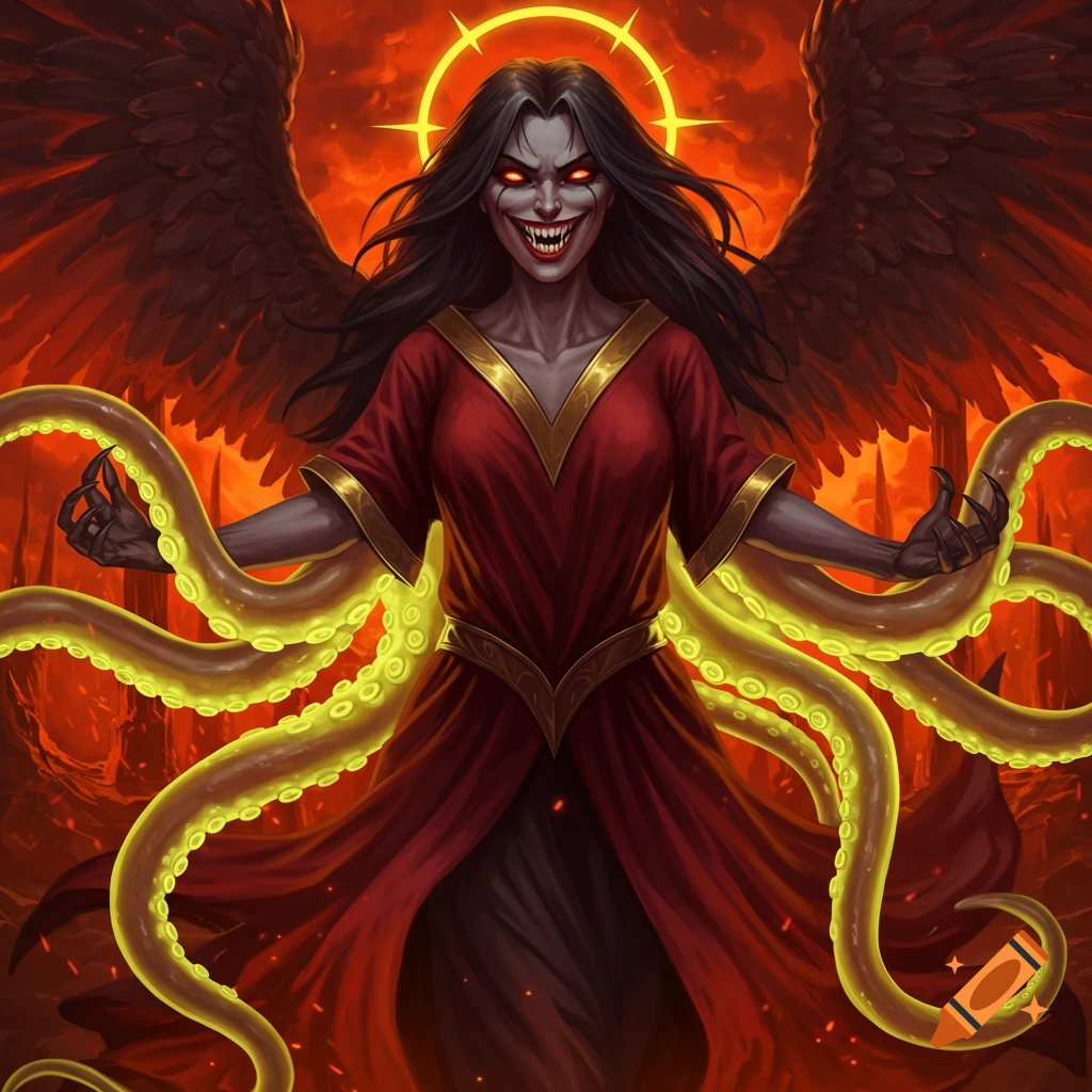 Zariel from Descent into Avernus with scary smile and yellow tentacles ...