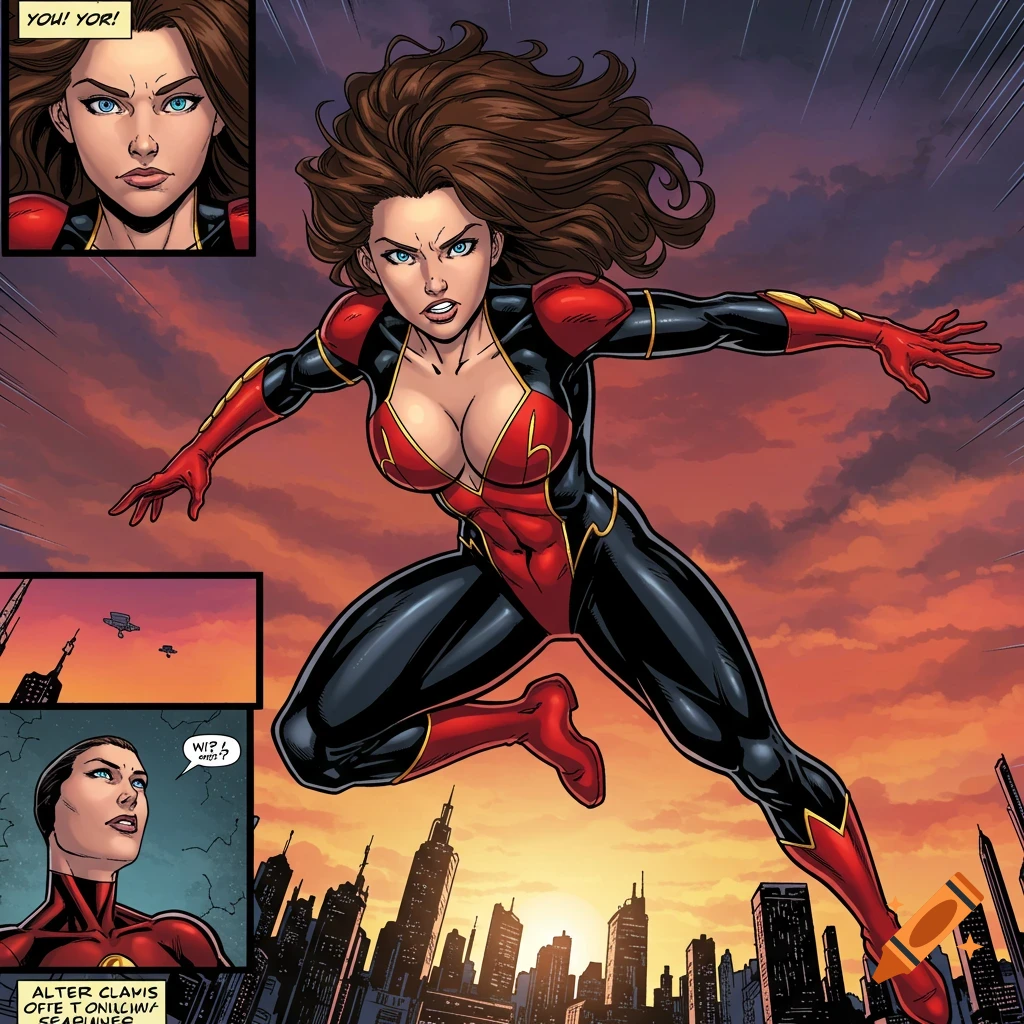 Female superhero in comic style on Craiyon