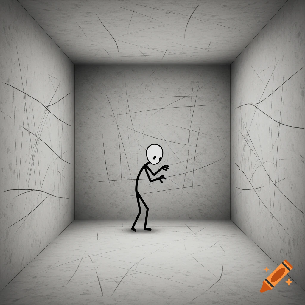 Stickman in a blank room on Craiyon