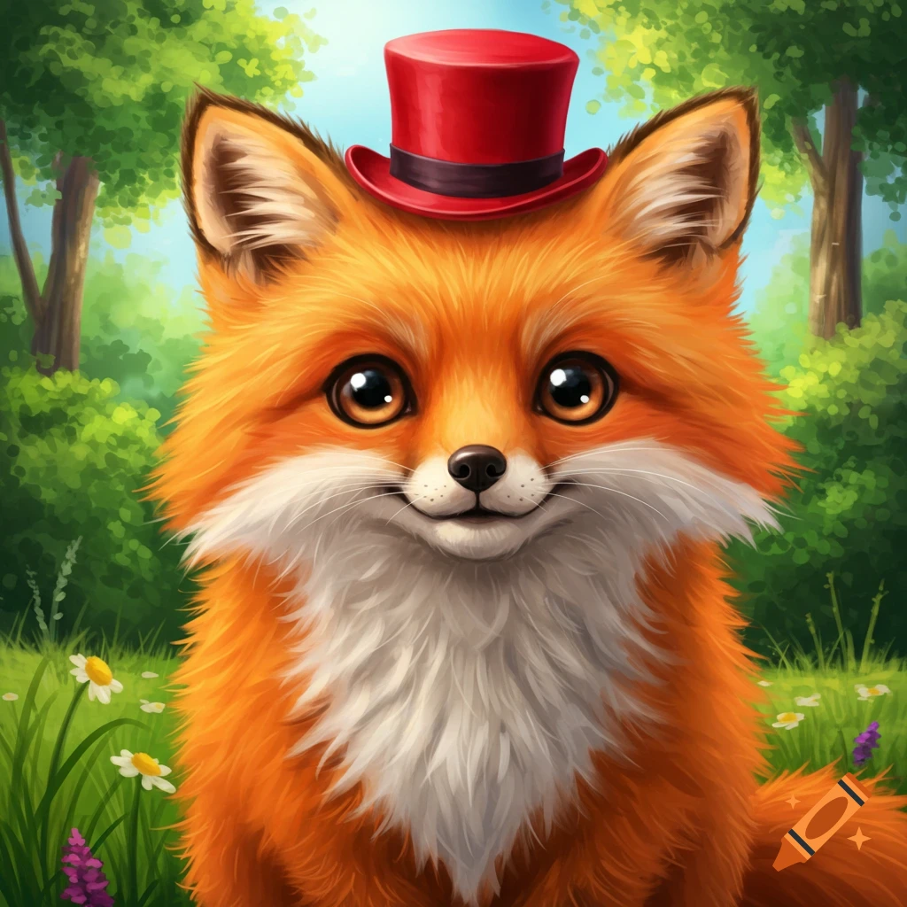 Cute fox wearing a red hat on Craiyon