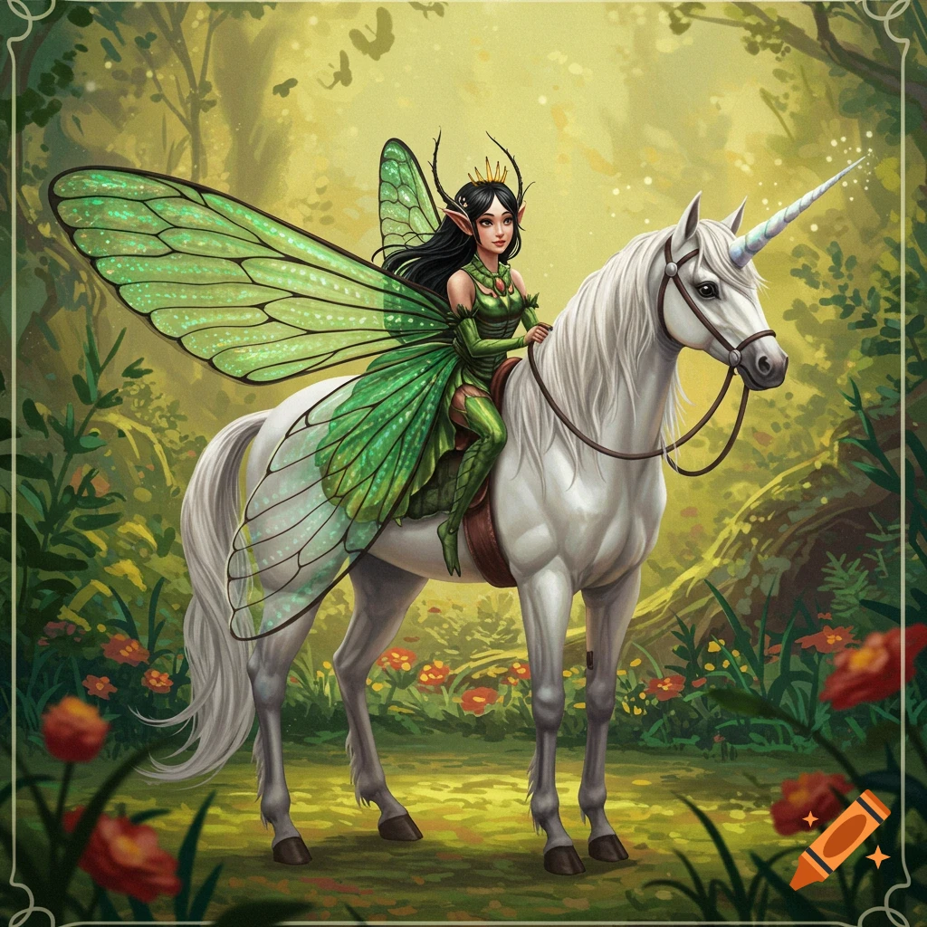 Cicada princess riding a unicorn on Craiyon