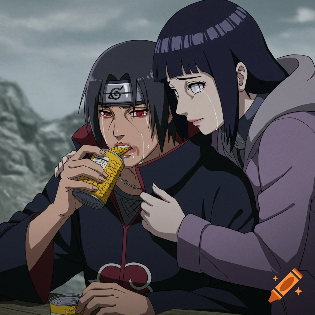 Itachi crying while eating canned corn, Hinata Hyuga comforting him on ...