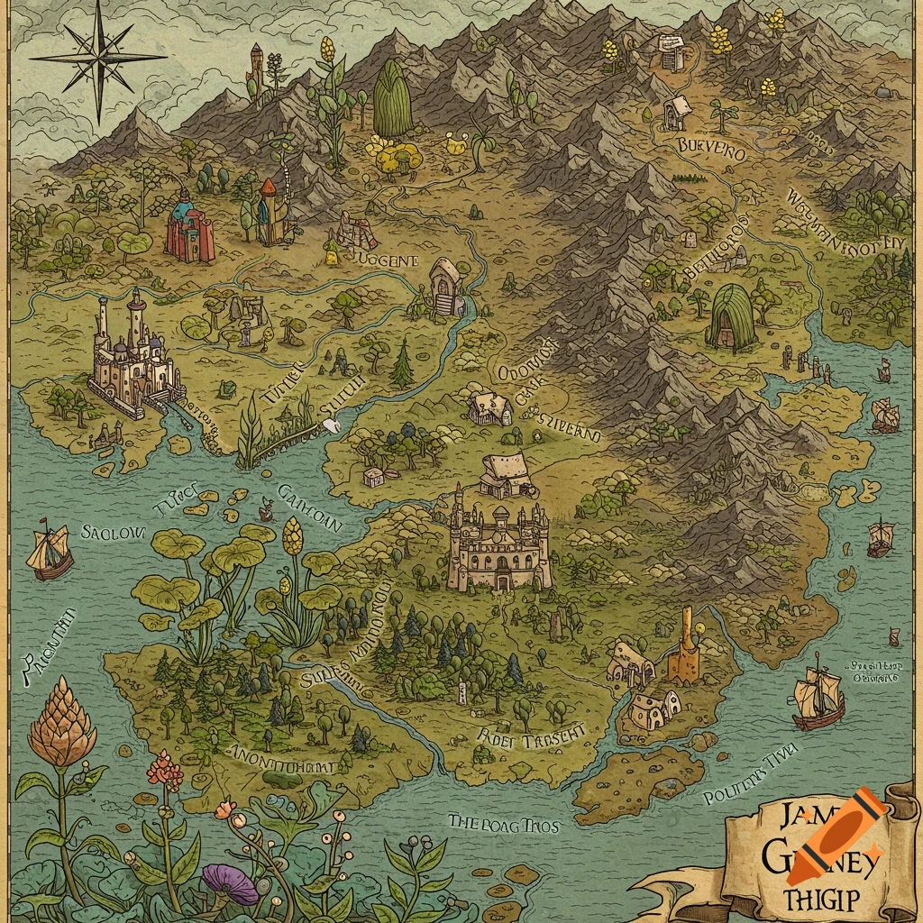 Fantasy continent map with northern mountain range on Craiyon