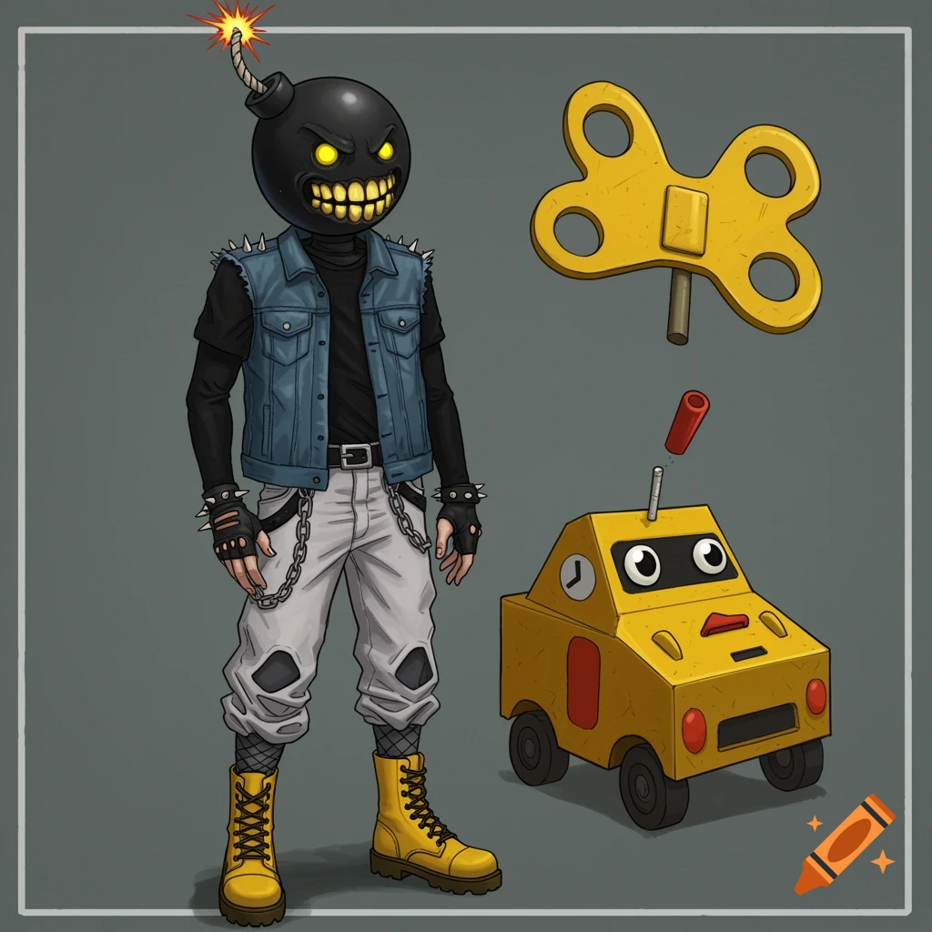Teenage male with bomb head, wind-up crank, and alternative fashion on ...