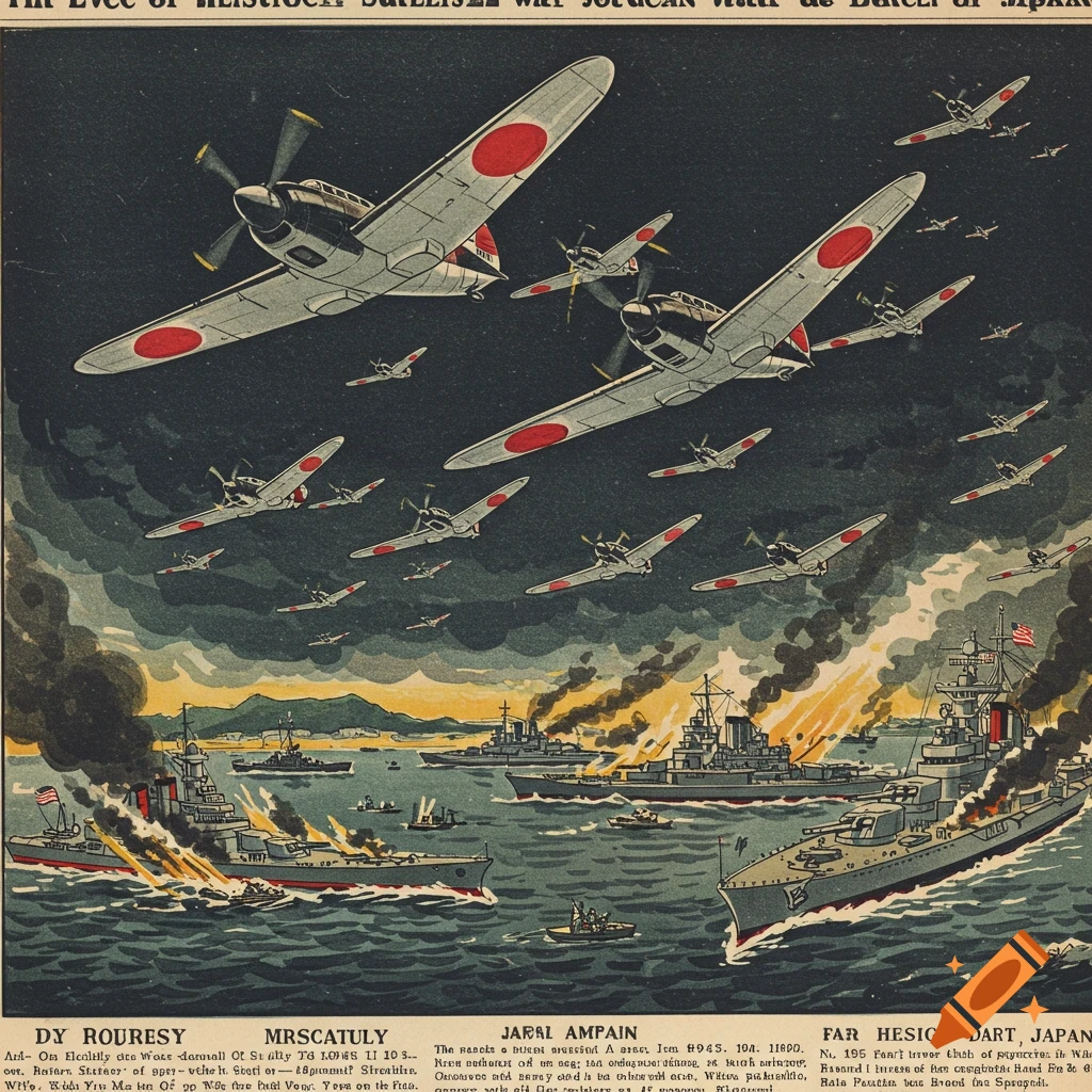 Pearl Harbor attack depicted as a political cartoon on Craiyon