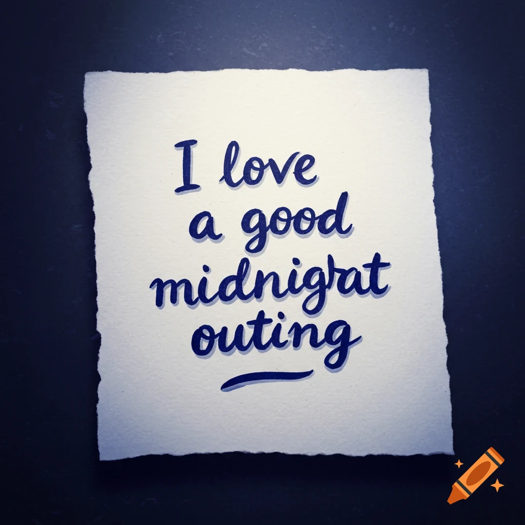 Paper with handwritten message: I love a good midnight outing on Craiyon