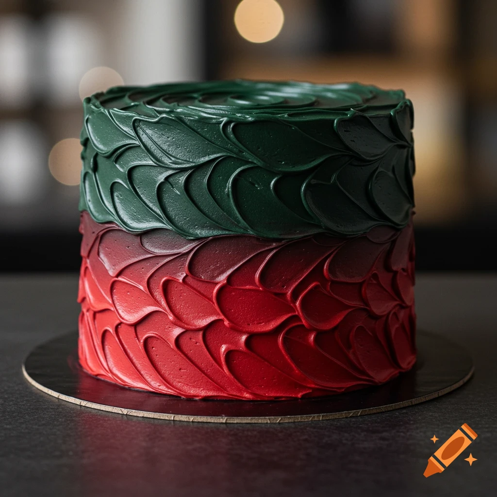 Dark green and red ombre cake on Craiyon