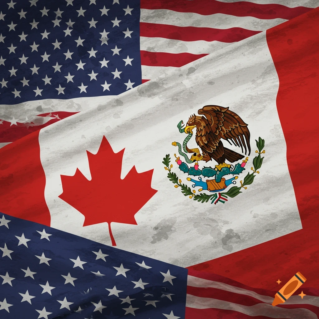 Combined US, Canadian, and Mexican flags with texture. on Craiyon