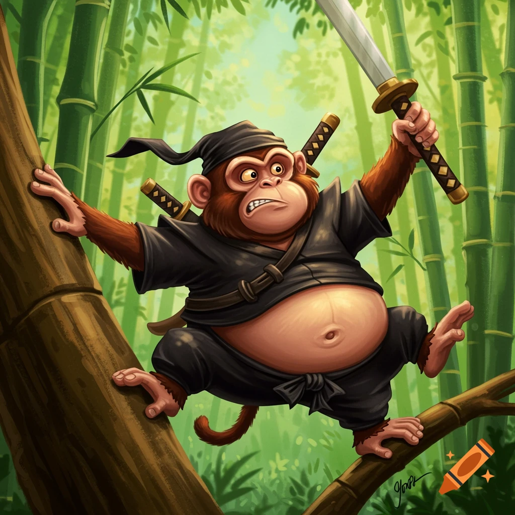 Overweight, clumsy ninja monkey on Craiyon