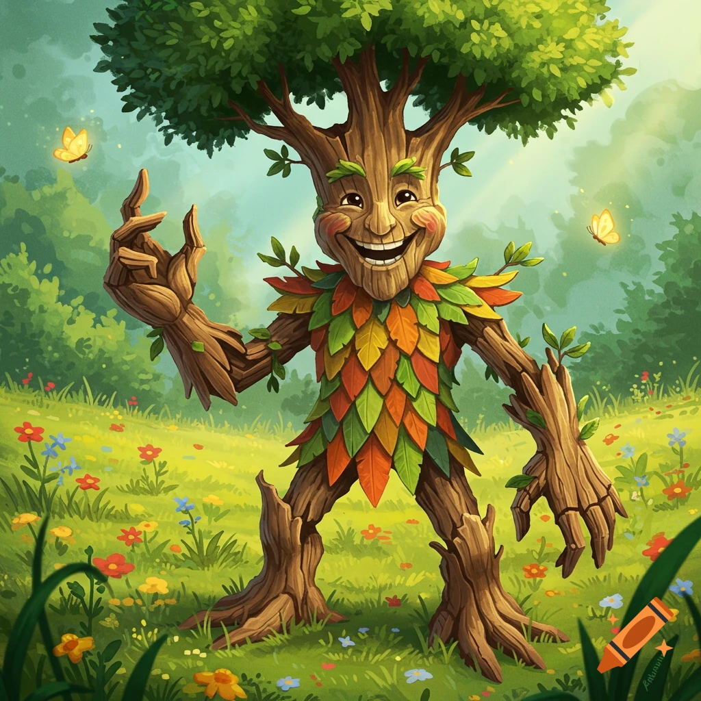 Watercolor painting of mama tree with face reading to smaller tree on ...