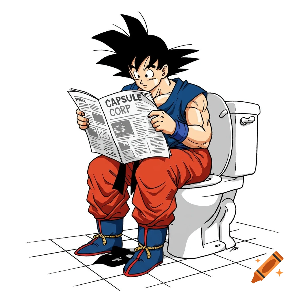 Goku on a toilet reading a newspaper on Craiyon