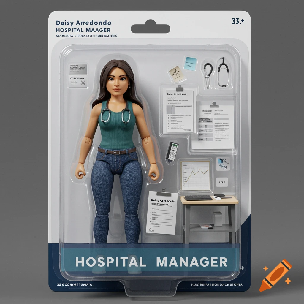 A 3D action figure of a female hospital manager in plastic blister ...