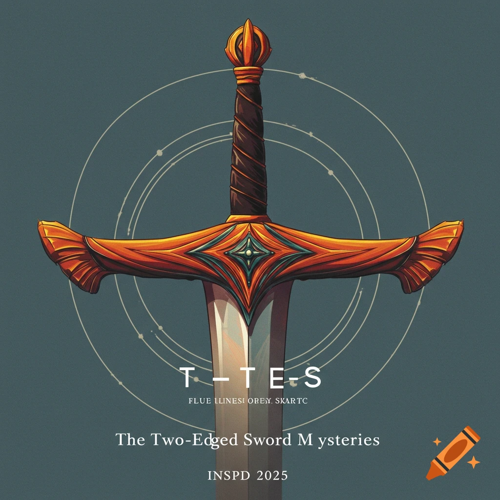 3D sword with text "T-T-E-S", "The Two-Edged Sword Mysteries", and ...