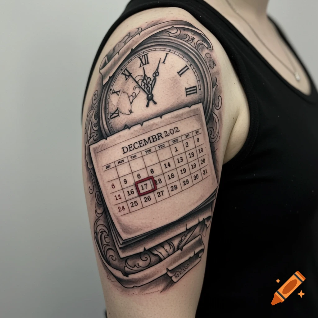 Tattoo sleeve with broken clock and army helicopter on Craiyon