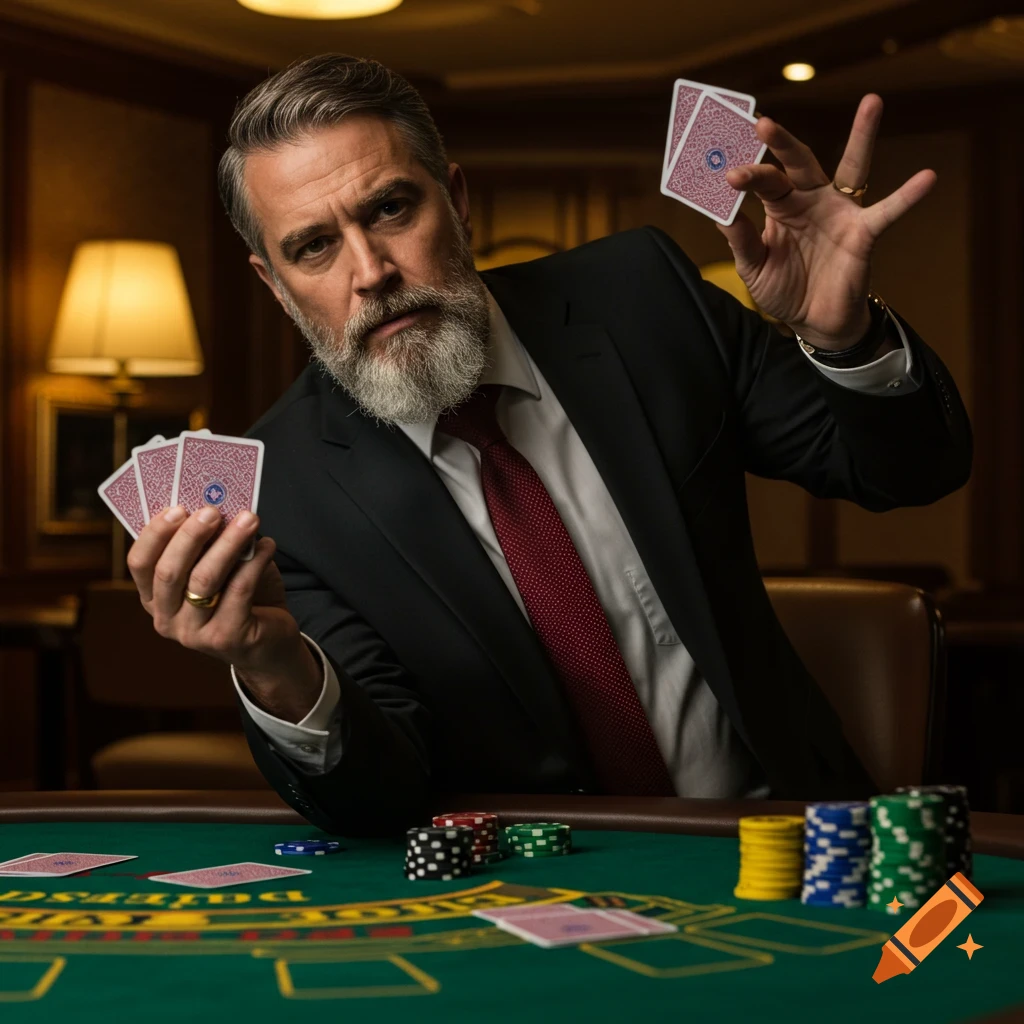 Blackjack player revealing cards on Craiyon