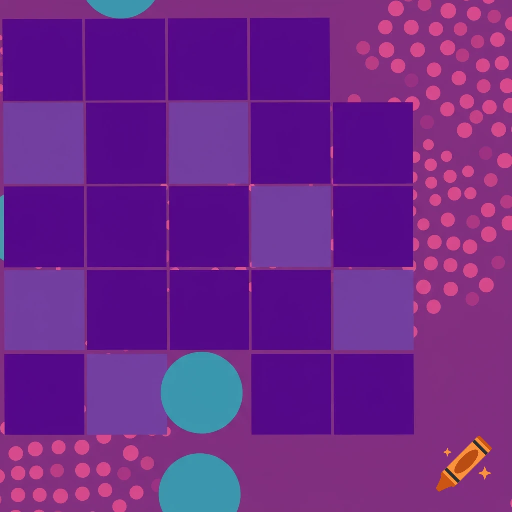 Purple squares, blue circles, and pink dots with teal polka dot ...