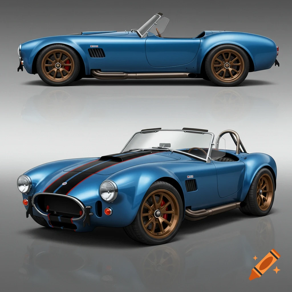 Shelby Cobra with satin 8bc2db paint, black racing stripes, thin red ...