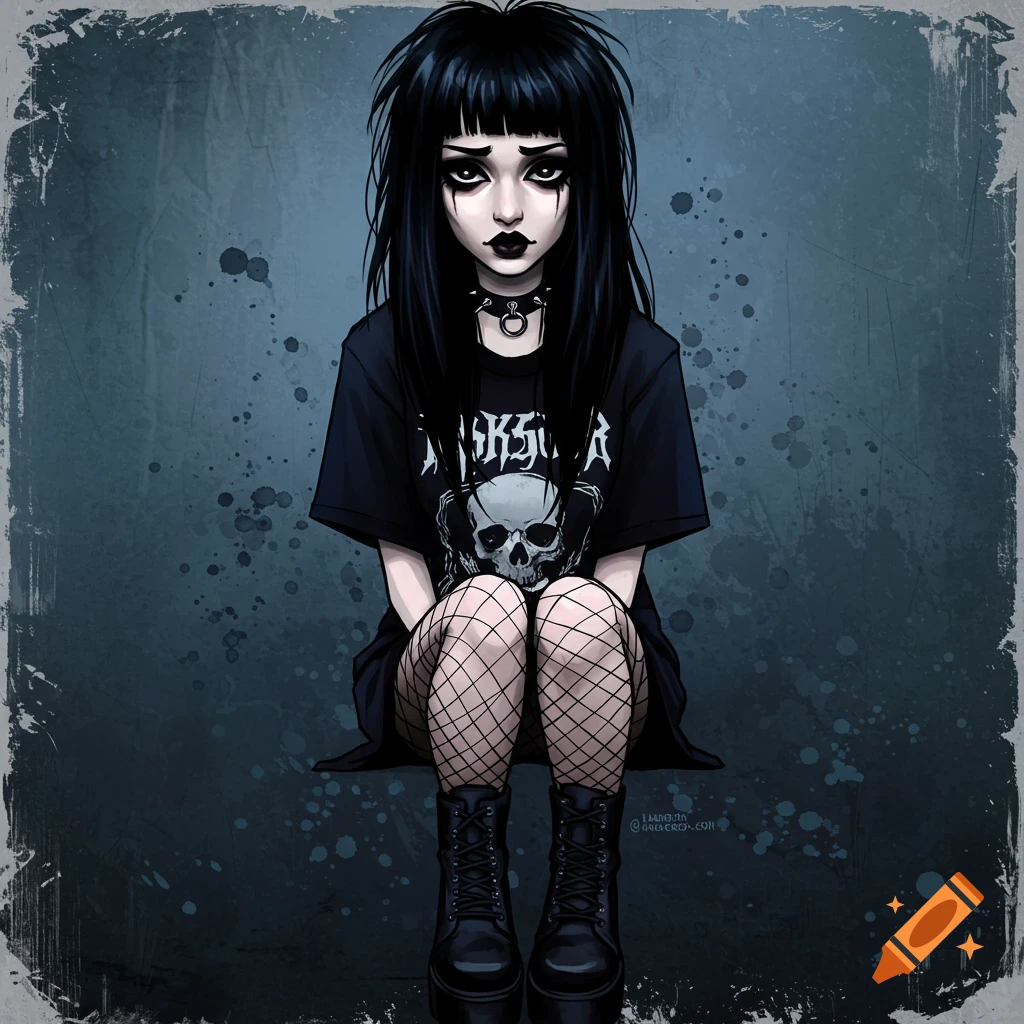 Emo girl with long hair reference sheet on Craiyon