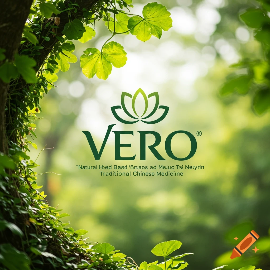Vero logo: lotus flower/herb and snakes on a pillar, green, white, and ...