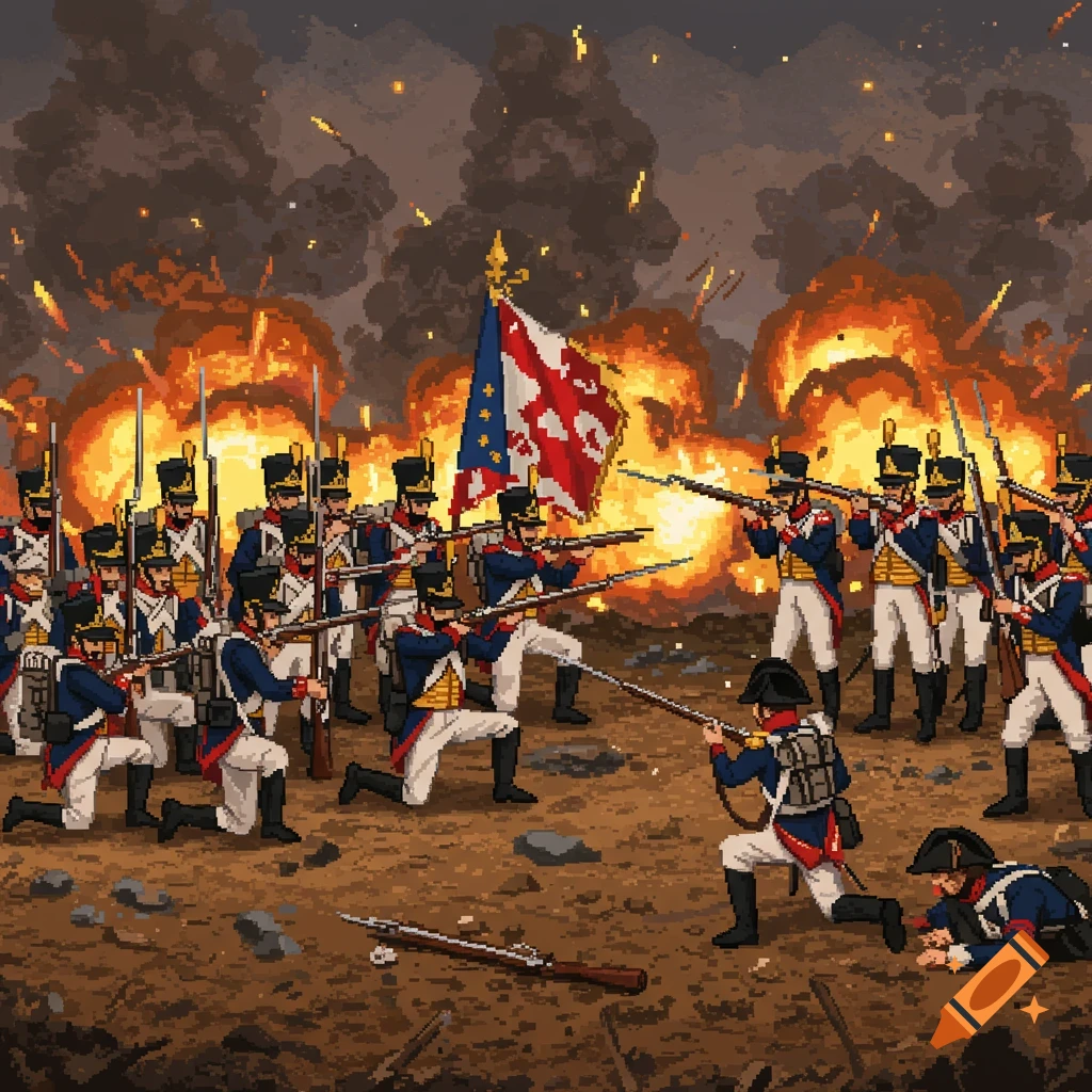 Pixel art retro battle scene: American soldiers in Napoleonic era. on ...