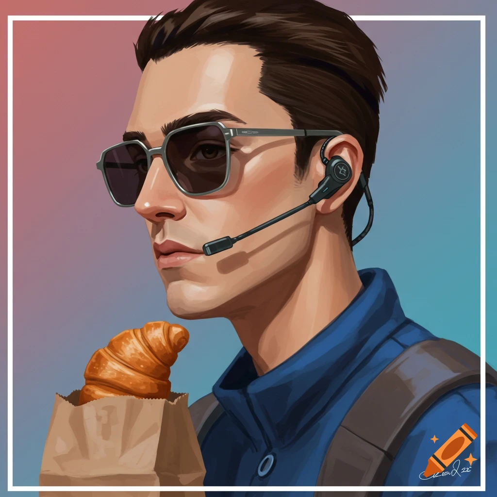 Square frame sunglasses and Bluetooth mic with engineering focus on Craiyon