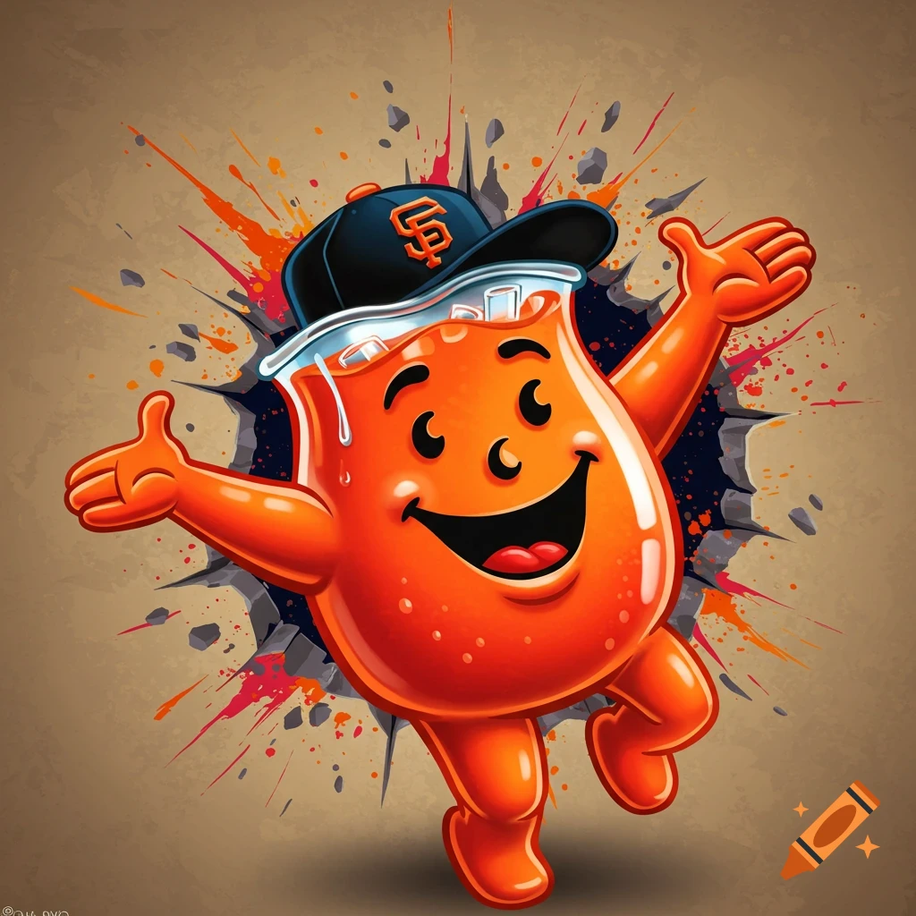Orange Kool-Aid Man Wearing San Francisco Giants Hat on Craiyon