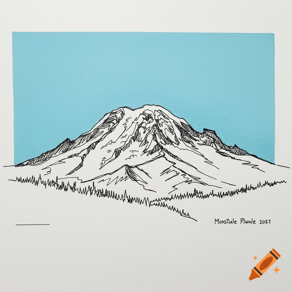 Simple line drawing of Mount Rainier on Craiyon