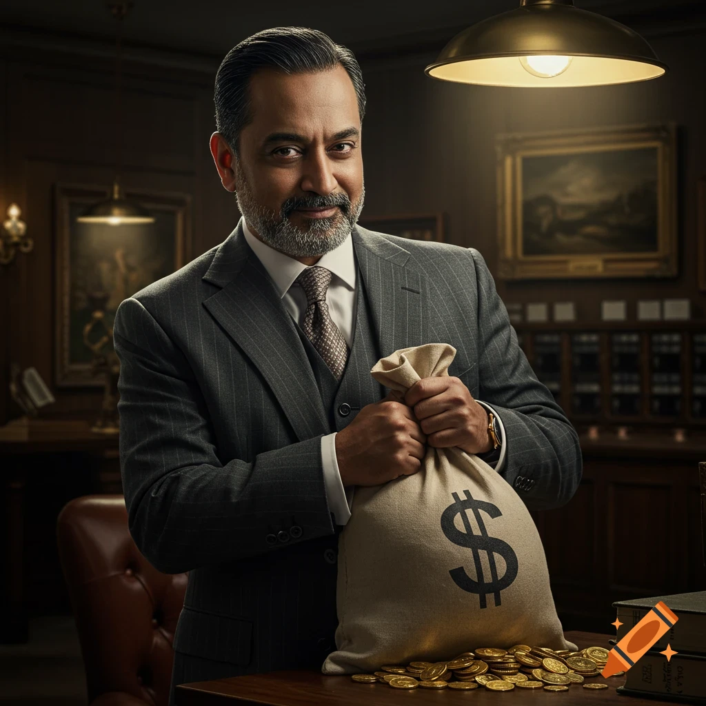 Banker holding a bag of money on Craiyon