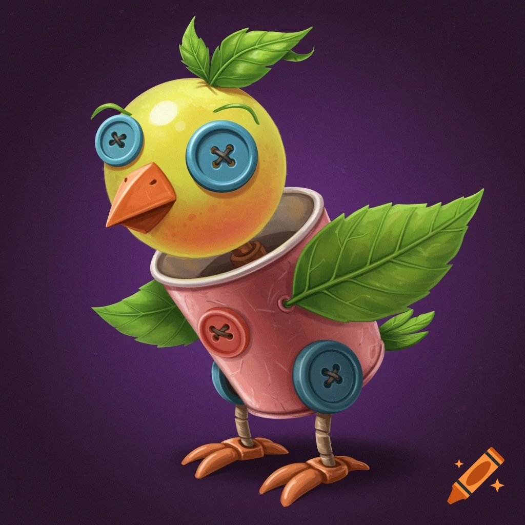 DIY bird bot craft with bouncy ball head, button eyes, cup body, and ...