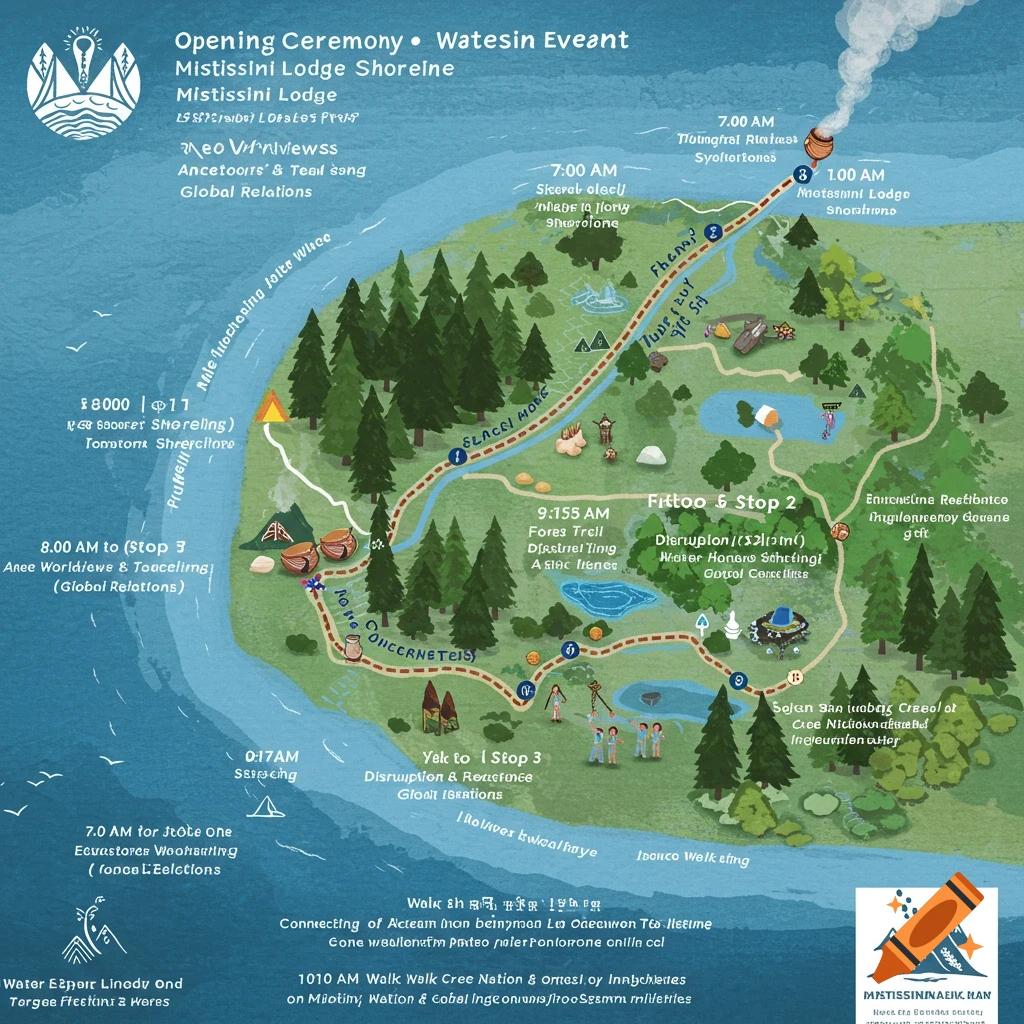 Route map for a water walk event with times and locations listed. on ...