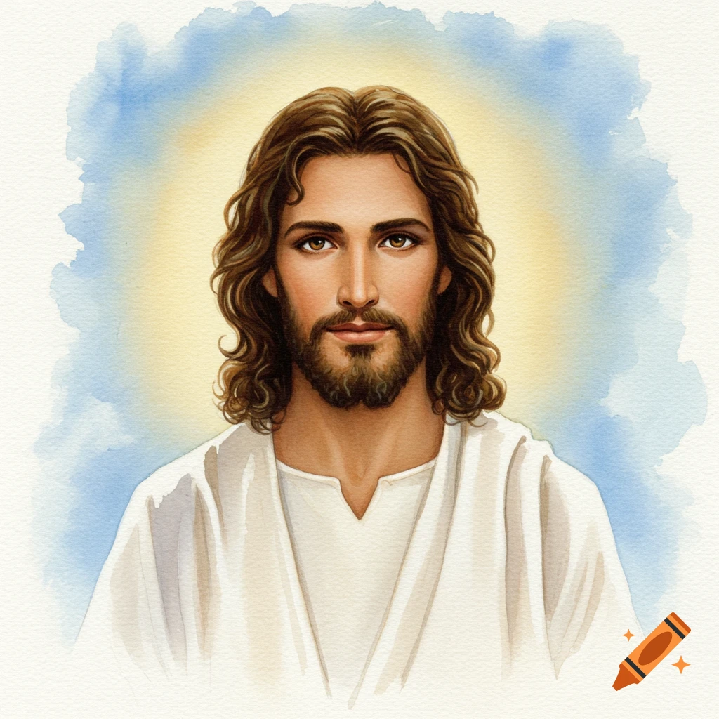Watercolor drawing of Christ from an LDS perspective on Craiyon