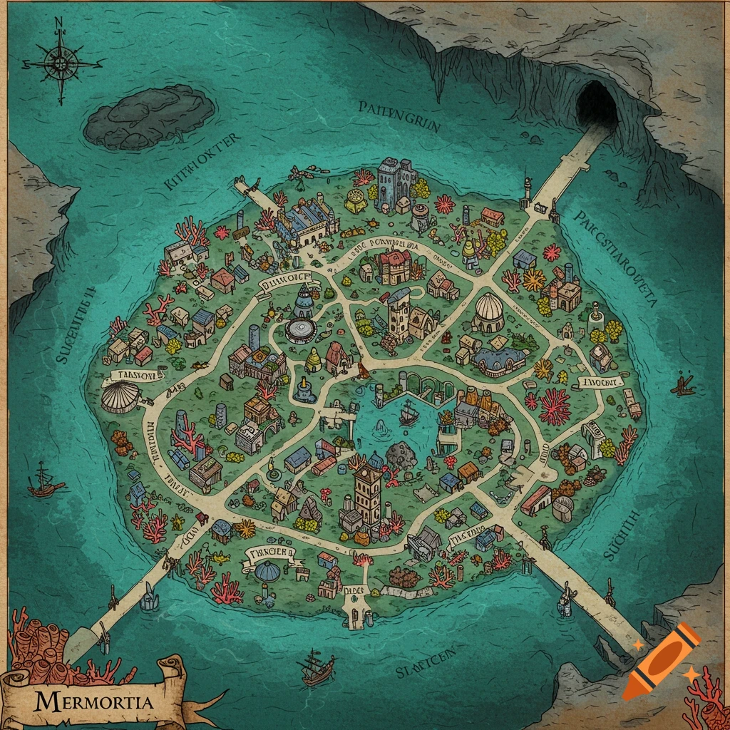 Map of a town with ranch and surrounding landscape on Craiyon