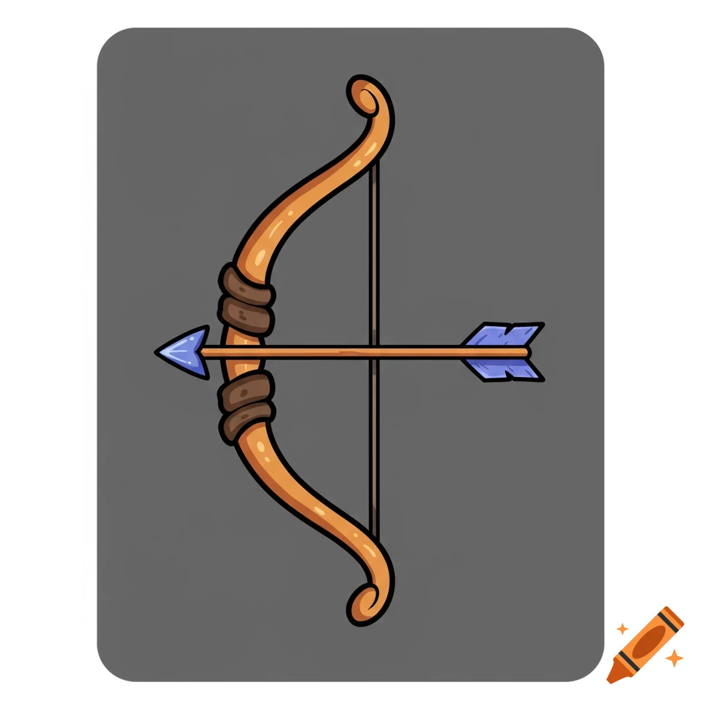 Cartoon bow and arrow on a grey card on Craiyon