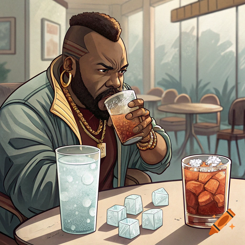 Mr. T drinking iced tea with Ice-T and Ice Cube on Craiyon