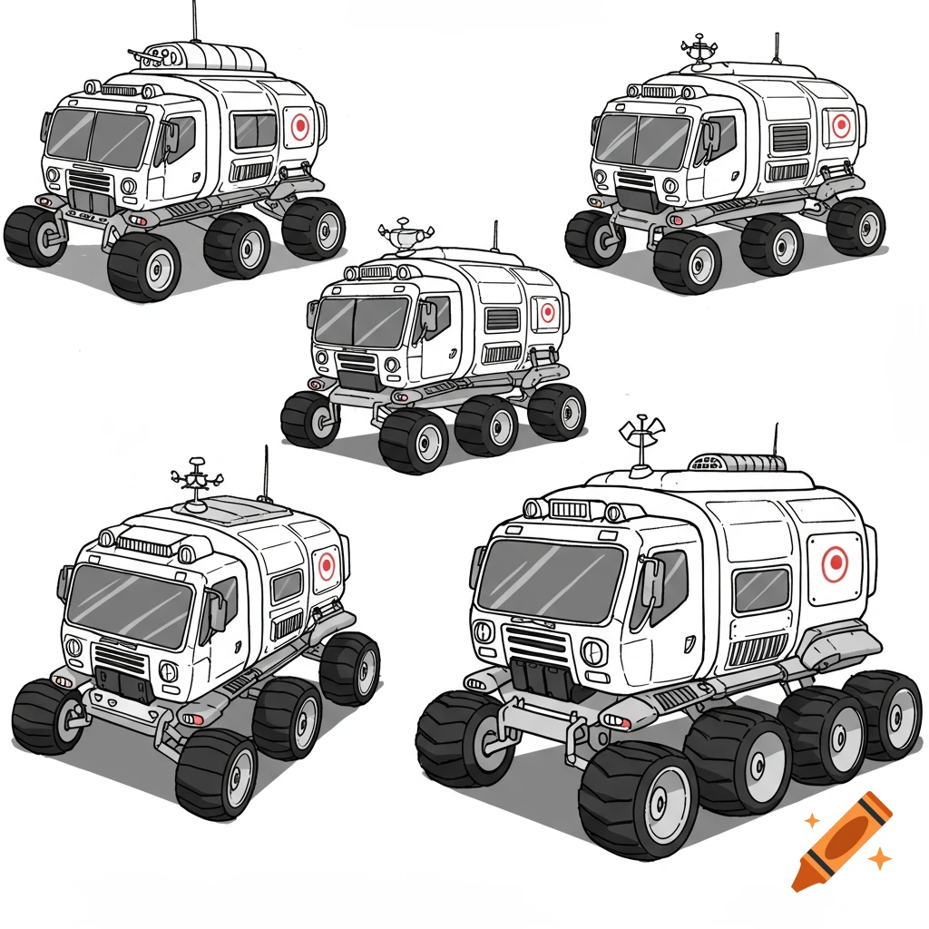 Pressurized rover cartoon in xkcd style, Toyota Lunar Cruiser inspired ...