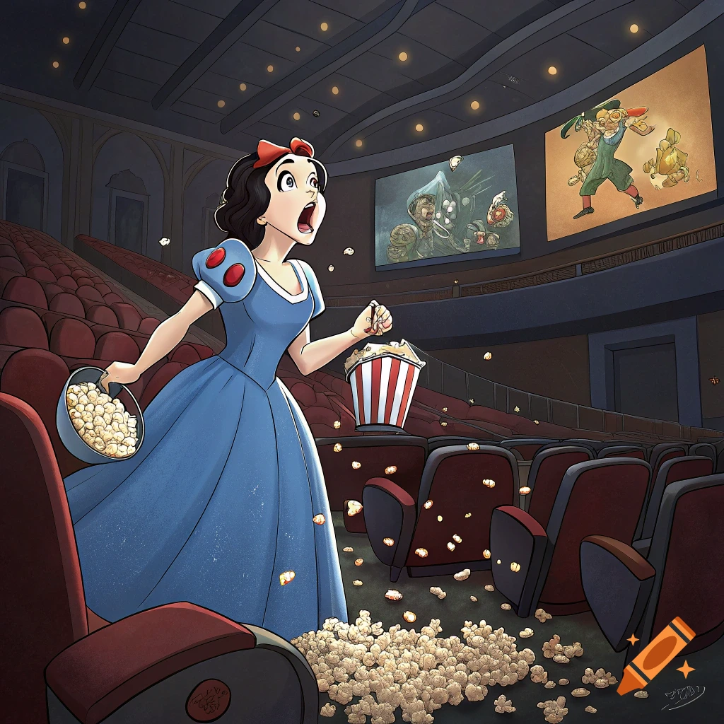 Snow White movie theater rampage on Craiyon