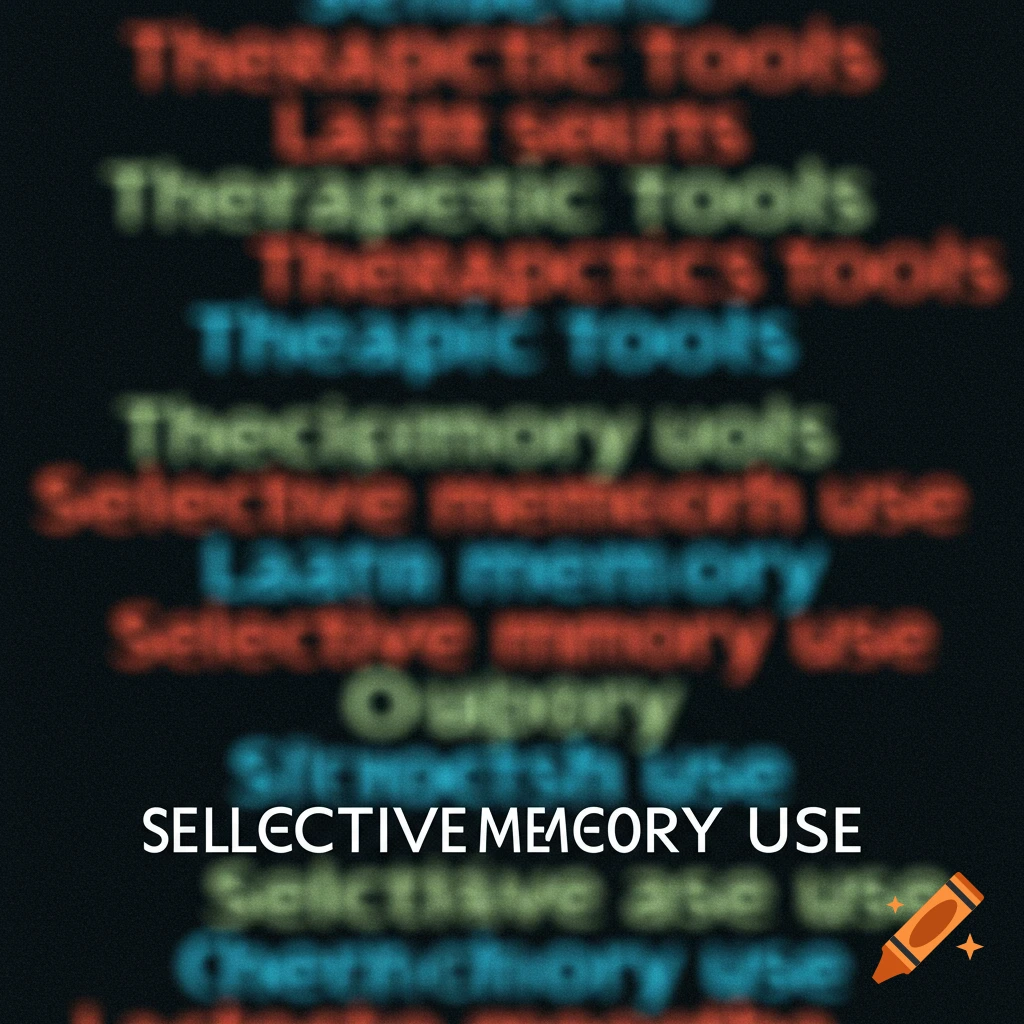 Blurred list of therapeutic tools focusing on 'selective memory use' as a last resort on Craiyon